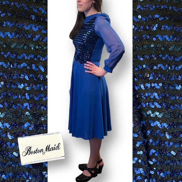 Boston Maid | Dresses | Gauzy Puff Sleeve Zig Zag Sequin Vintage 7s ...